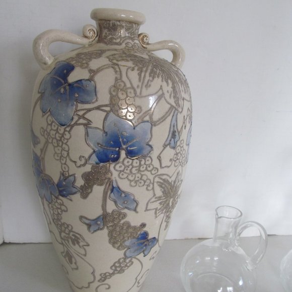 Art | Lovely Antique Blue Pottery Vase Large Blue Vase Lg Floral Vases ...
